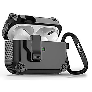 Winproo Airpods Pro 2nd Generation/1st Generation Case Cover with Automatic Lock, Hard Shell Full-Body Shockproof Protective Airpods Pro Case with Keychain for Men Women (Black)