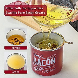 [ Larger Capacity ] Bacon Grease Container with Fine Strainer and Lid - 38 OZ Enamel Bacon Grease Keeper Oil Can for Bacon Fat Dripping - Farmhouse or Kitchen Gift & Decor, Bacon Cooker Accessories