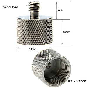 CAMVATE Thread Adapter Microphone Stand 5/8"-27 Female to 1/4"-20 Male for Camera Monitor - 1361