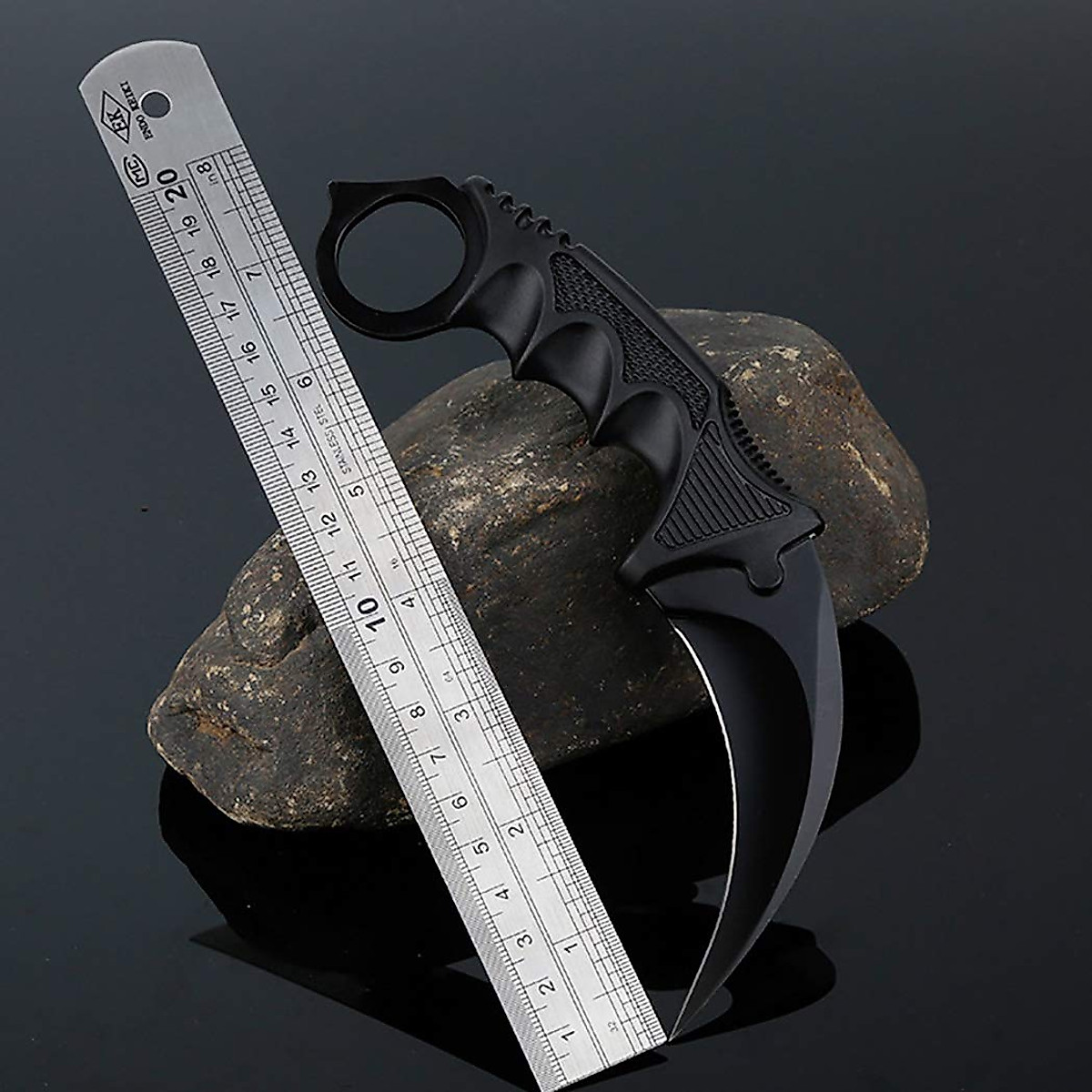 AOMINGGE Karambit Knife 2 Pieces Fixed Blade Stainless Steel Outdoor Hunting Knife with Sheath and Cord, Suitable for Hiking, Adventure, Survival and Collection (Black)