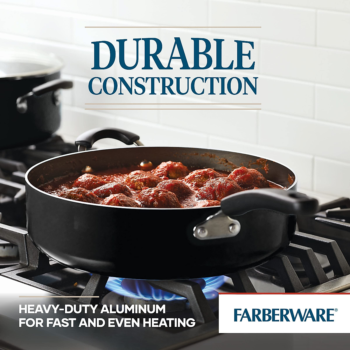 Farberware Cookstart DiamondMax Nonstick Jumbo Cooker with Lid and Helper Handle, Dishwasher Safe, 6 Quart, Black