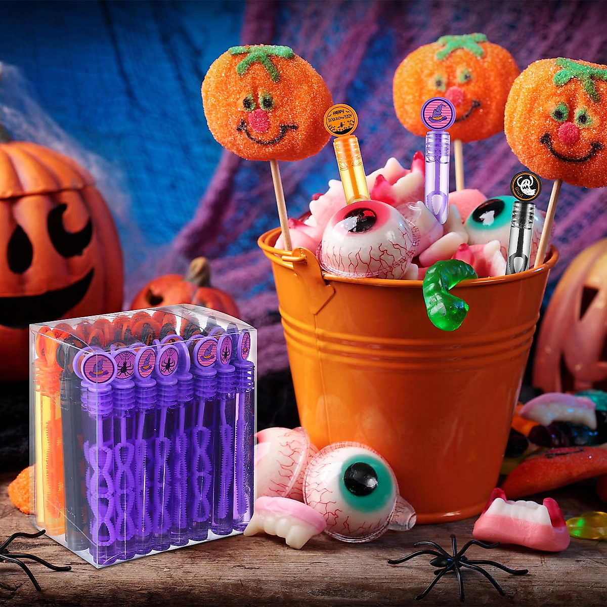 Liliful 100 Halloween Mini Bubble Wands Bulk Bubble Wands Tubes Party Favors Gifts Bubbles Halloween Toys for Halloween Party Supplies Trick or Treat Prizes Goodie Bags Fillers (Classic)