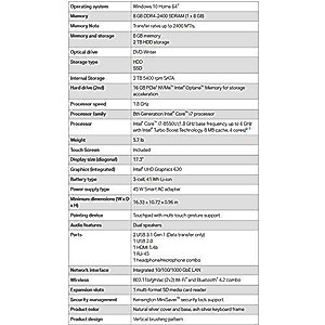 HP Touchscreen 17.3" HD+ Notebook, Intel Core i7-8550U Processor, 24GB Memory: 16GB Intel Optane + 8GB RAM, 2TB Hard Drive, Optical Drive, HD Webcam, Backlit Keyboard, HD Audio, Windows 10 Home Plus