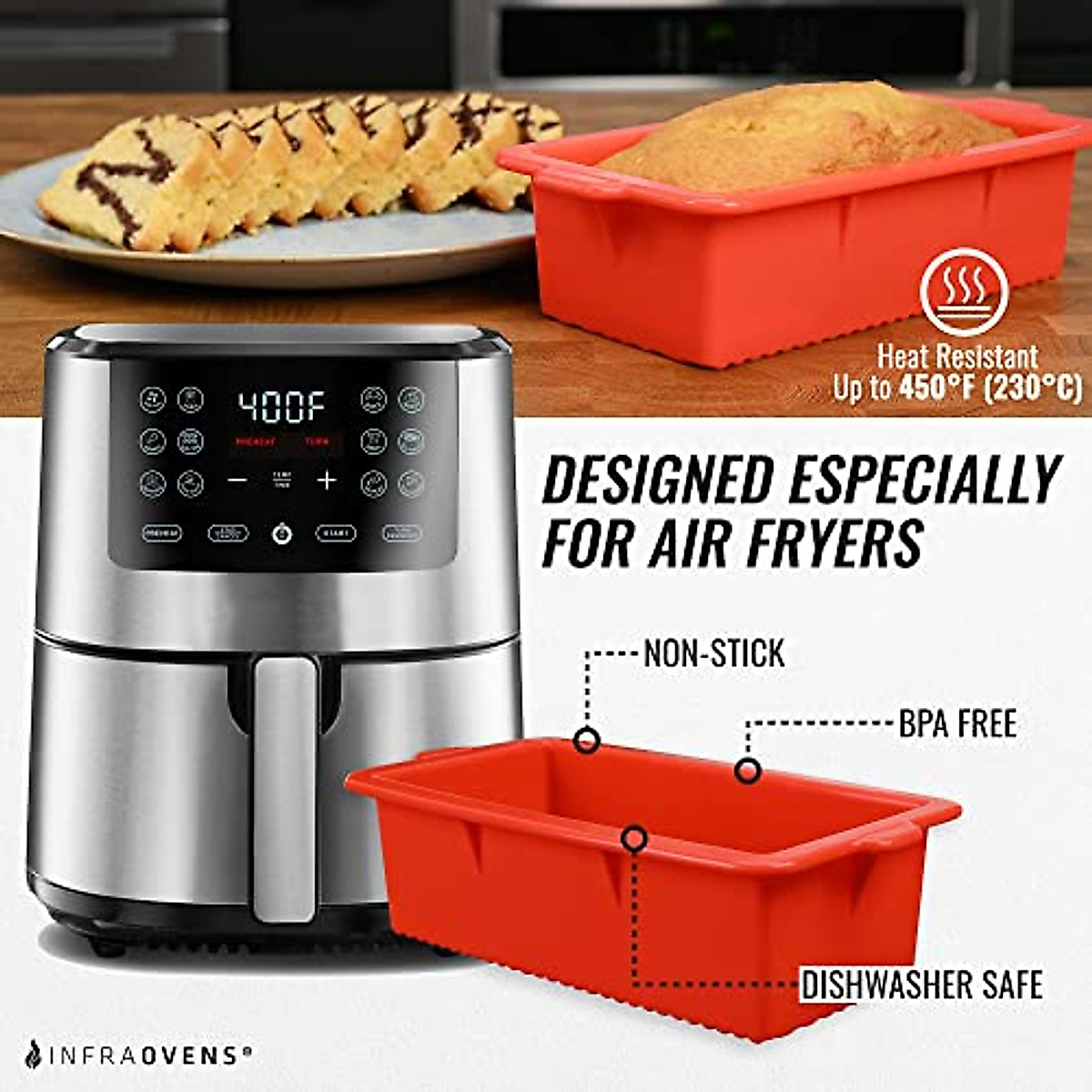 Air Fryer Silicone Loaf Pans for Baking, Non-Stick Mini Bread Cake Pan, Small Airfryer Bakeware Sets, Meatloaf Brownie Corn, Fits Instant Pot, Ninja Foodi, Cosori, Chefman, Power XL, Dash, BPA Free