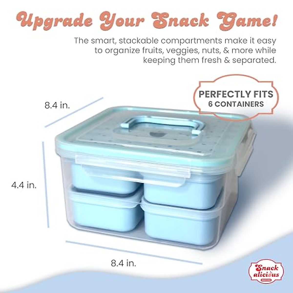 Snackalicious Snackle Box Container | Snack Containers, 6 Inner Snack Box Containers, Leak Proof Silicone Seal Snack Box With Handle, 4-way Lock, and Fork & Spoon, Snackle Box Container