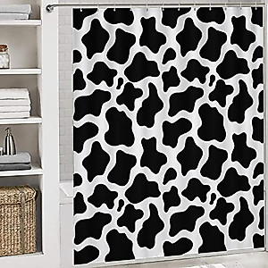 4 Pcs Bathroom Shower Curtain Set，Cow Print Non-Slip Rugs,Toilet Lid Cover and Durable and Waterproof Bath Mat for Bathroom Decor Set