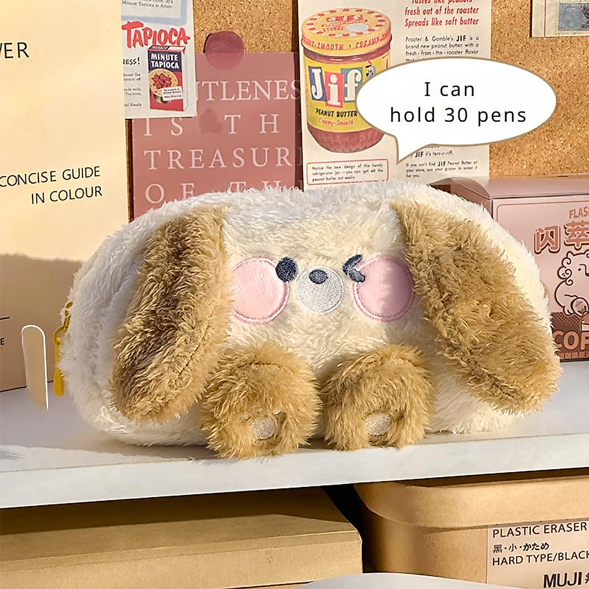 irLocy Kawaii Pencil Case Cute Plush Bear Pencil Case Cute Aesthetic Pencil Pouch Large Pencil Holder Kawaii Stuff (white)