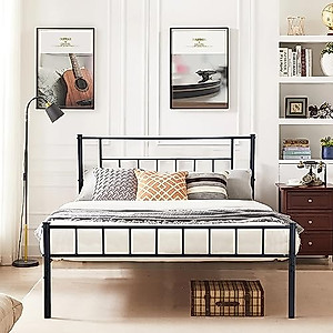 Haiput Wam King Metal Bed Frames with Headboard, Metal Platform Bed Frame King Noise-Free, Farmhouse Bed Frame No Box Spring Needed, Easy Assembly,King