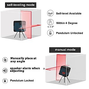 Laser Level, RockSeed 100 Feet Cross Line Laser with Self-Leveling, Vertical and Horizontal Line, Rotatable 360 Degree, Carrying Pouch, Battery Included (Red)
