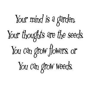 Inspirational, Motivational Vinyl Wall Art Decal Sticker "Your Mind is a Garden, Your Thoughts are The Seeds. You can Grow Flowers, or You can Grow Weeds." (Black)