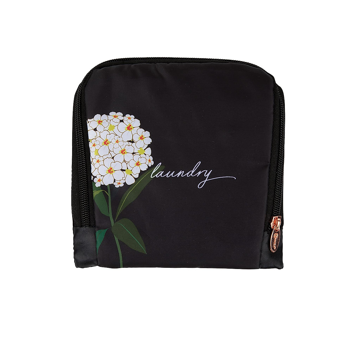 MIAMICA Foldable Travel Laundry Bag, 21'' x 22'', Black with White Floral – Lightweight, Durable Design Drawstring Closure
