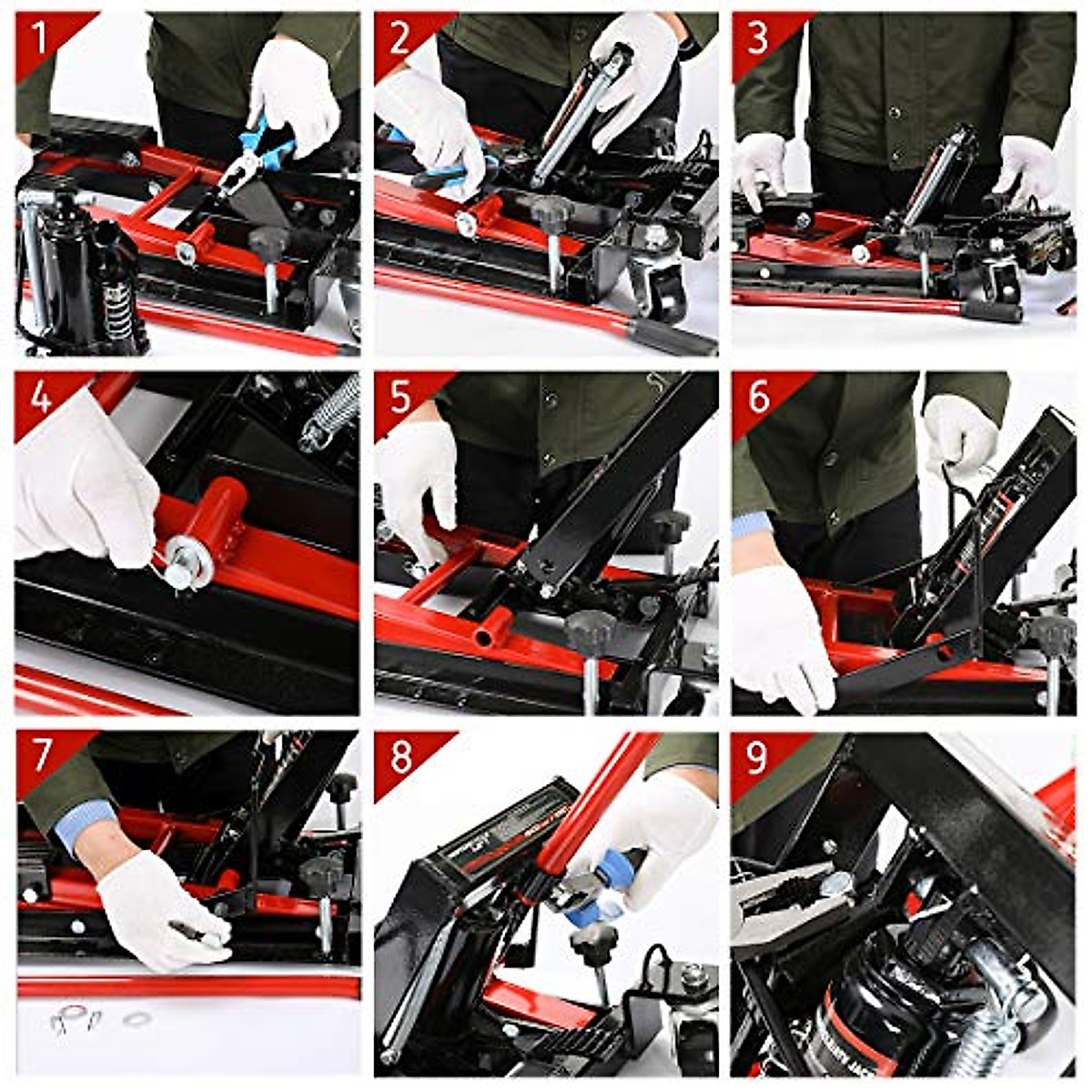 VIVOHOME Hydraulic Motorcycle Lift Jack 1500 LBS Capacity Steel ATV Lifts Stand Hoist with Wheels and Handle for Motorcycles, ATVs, Dirt Bikes Red