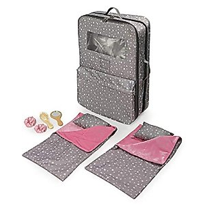 Badger Basket Pack Pretty Double Doll Carrier with Two Sleeping Bags for 18 inch Dolls - Gray/Stars
