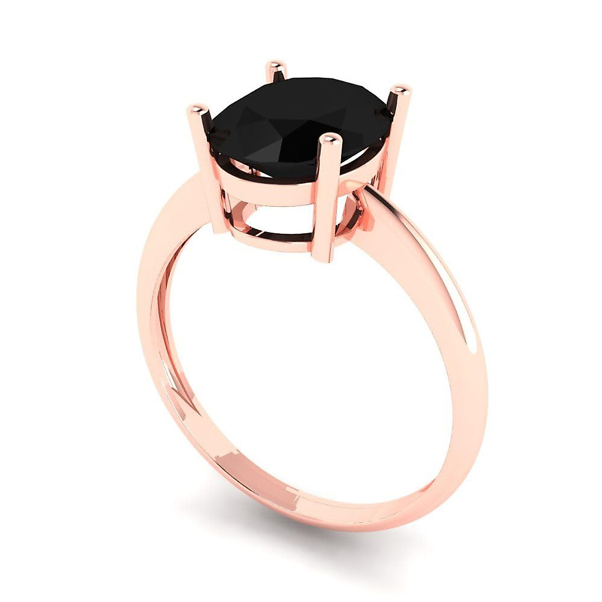 2.5ct Oval Cut Solitaire Genuine Natural Black Onyx Wedding Bridal Designer Anniversary Engagement Ring 14k Rose Gold 5.75