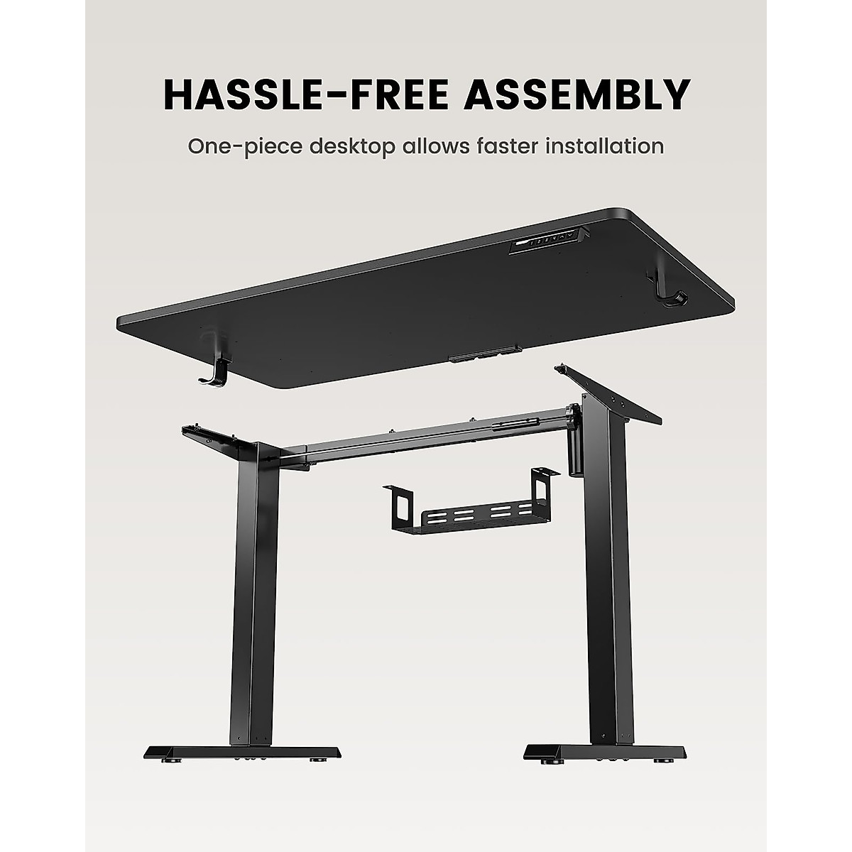 ErGear Whole Piece Standing Desk, 40x24 inch Adjustable Stand Up Desk with Cable Management Tray, Electric Computer Desk Workstation for Home Office, Black, EGESD63B