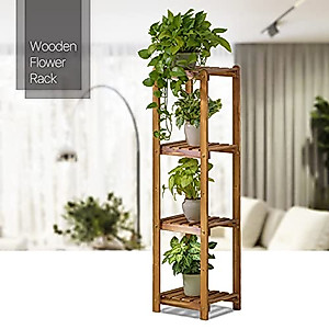 MoNiBloom Wood Plant Stand Indoor, 4 Tier Tall Plant Shelf Pot Flower Stands Display Rack Holder Outdoor, Planter Stands Shelves for Corner Living Room Balcony