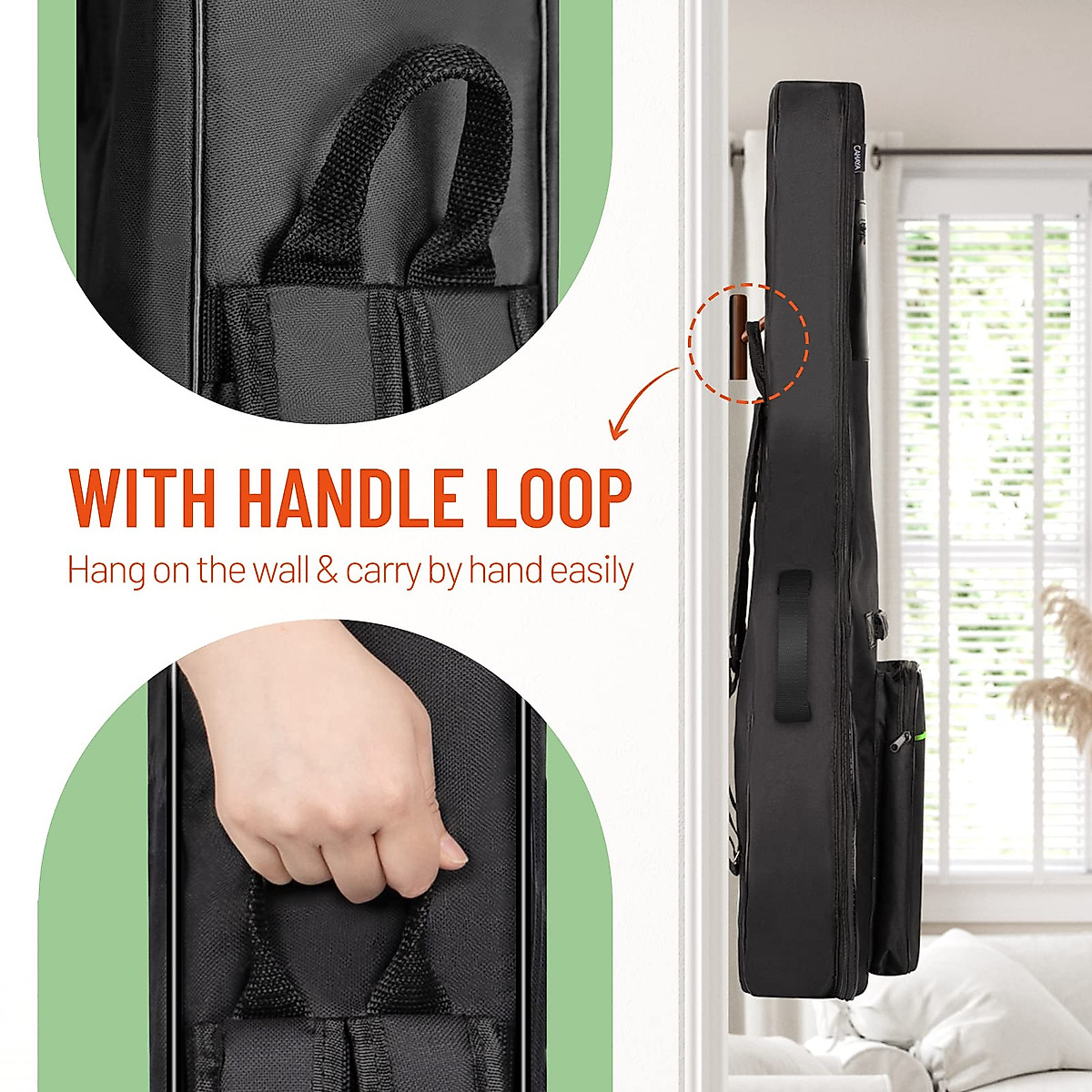 CAHAYA 𝗔𝗰𝗼𝘂𝘀𝘁𝗶𝗰 𝗚𝘂𝗶𝘁𝗮𝗿 𝗕𝗮𝗴 0.35 In Thick Padding for 40 41 42 in Acoustic Guitars Waterproof Dual Adjustable Shoulder Strap Guitar Case Gig Bag with Back Hanger Loop, Green CY0291