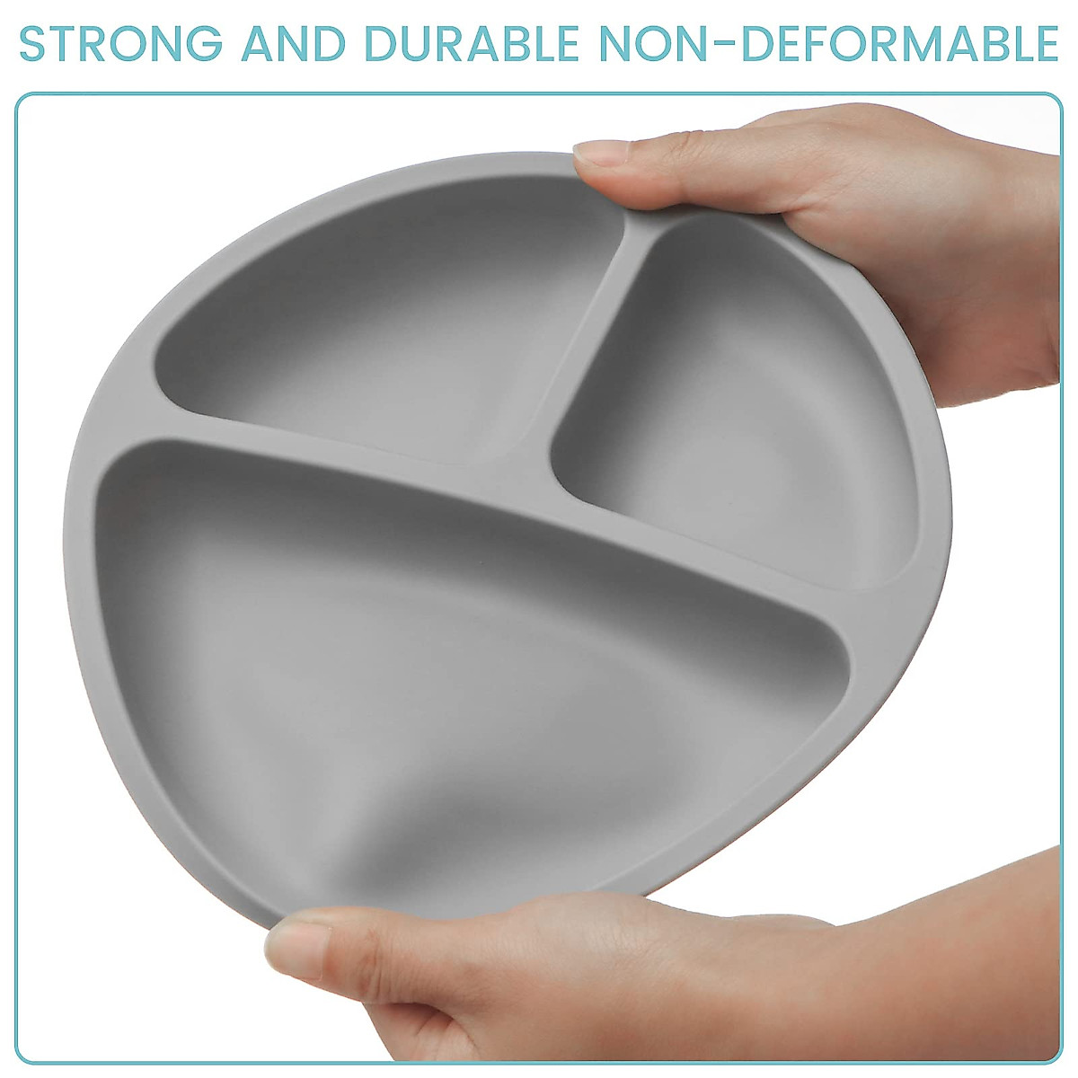 Silikong Suction Plate for Toddlers | BPA Free, 100% Food-Grade Silicone | Microwave, Dishwasher and Oven Safe | Stay Put Divided Baby Feeding Plates (3, Pink/Purple/Grey)