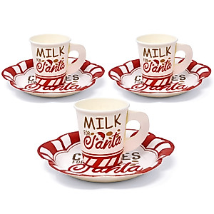 Gift Boutique 24 Disposable Xmas Santa Milk & Cookies Cup & Saucers Set 7 Oz Paper Mug with Handle 7" Scallop Shaped Saucer Plate for Tea Hot Cocoa Chocolate Coffee Mugs Holiday Xmas Dinner Supply