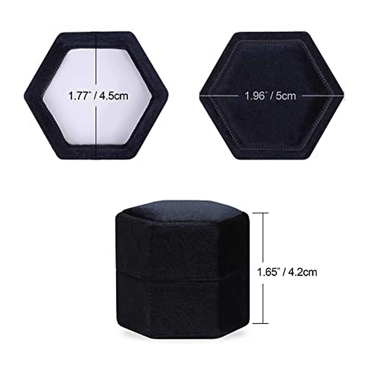 BLUTETE Hexagon Velvet Jewelry Single Slot Ring Box Engagement Wedding Box Keepsake Box Bridal Photo Ring (Black)