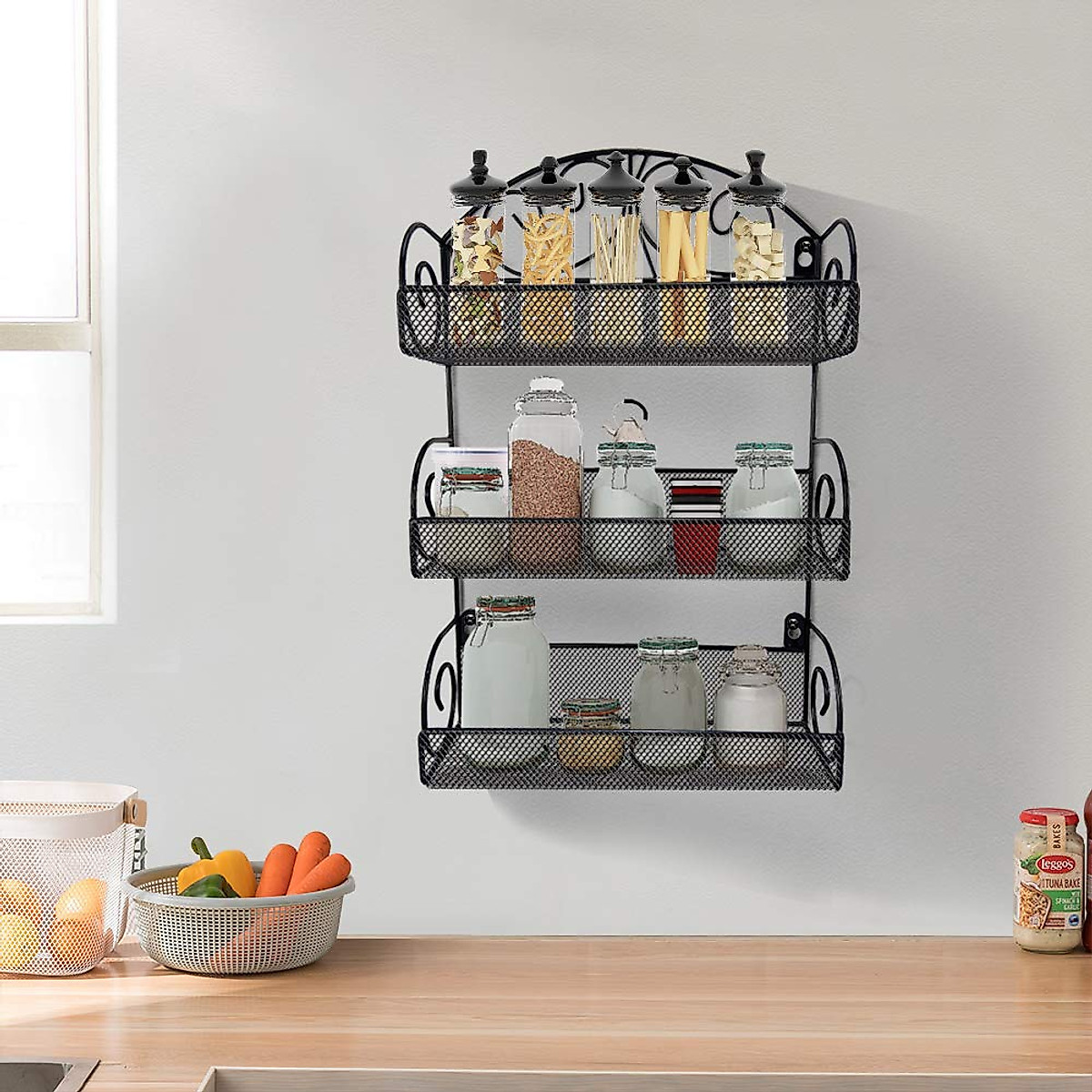 Giftgarden 3 Tier Over The Door Spice Rack, Wall Mount Hanging Spice Organizer for Cabinet Pantry Kitchen, Black