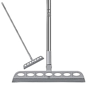 Magic Broom Sweeping Brush Multifunction Magic Broom Sweeper, Squeeze Silicone Broom Sweeping, Detachable Floor Squeegee Glass Wiper for Bathroom Window Bathroom Kitchen Tile Cleaning (Grey)