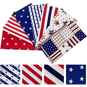 AMORNPHAN 7pcs 4th of July Cotton Fabric Squares Patriotic American Flag Strips Decoration Print Quilting Bundles Fat Quarters for DIY Craft Sewing Patchwork Needlework 16x20 Inches