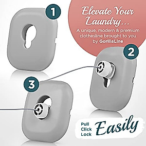GorillaLine - Retractable Clothesline Indoor Outdoor Clothes Line | Heavy Duty Clothes Drying Laundry Line | Wall Mounted Drying Rack Clothing Line | Retracting Hanging | Lock to Prevent Sagging