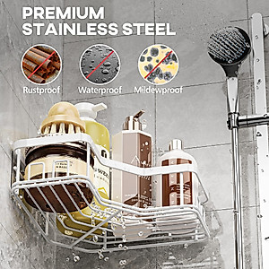 CTRLWQA Shower Caddy 5 Pack,Adhesive Corner Shower Caddy Shower Organizer for Bathroom Storage&Home Decor&Kitchen,No Drilling,Large Capacity,Rustproof Stainless Steel Bathroom Organizer (White)