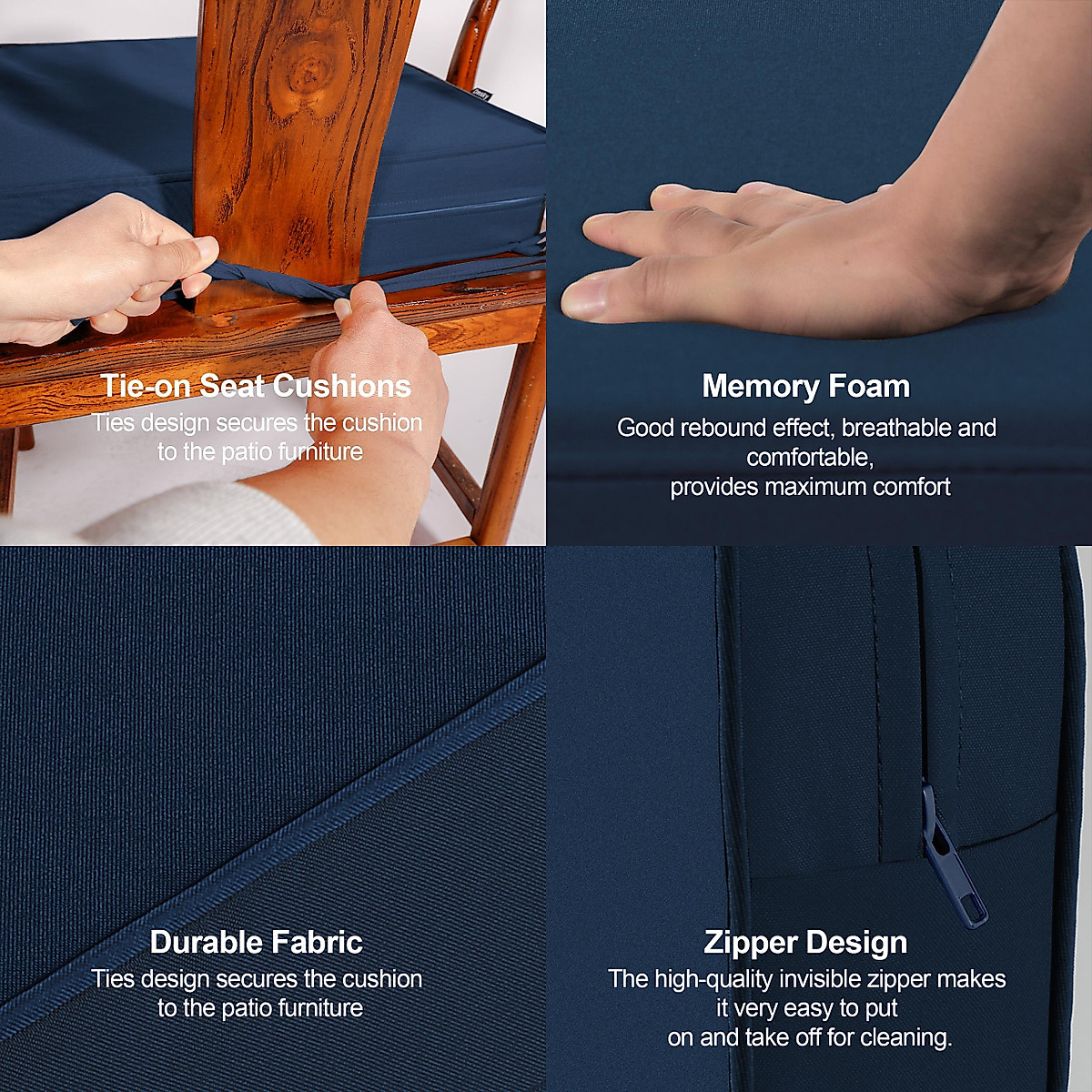 Dmsky Patio Chair Cushion,19 x 19 x 3.7 Inch Outdoor Chair Cushions for Patio Furniture,Waterproof Seat Cushions with Ties, Garden Sofa Couch Chair Pads with Handle Set of 4(Blue)