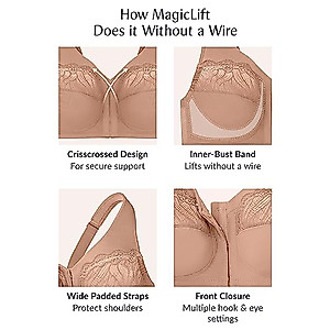 Glamorise Full Figure Plus Size MagicLift Natural Shape Front-Closure Bra Wirefree #1210