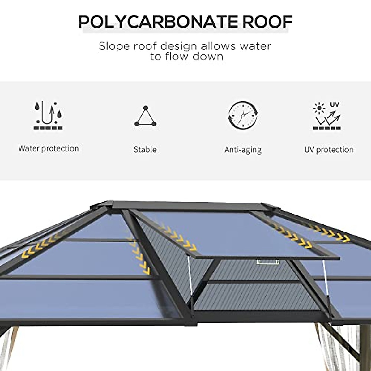 Outsunny 12' x 14' Hardtop Gazebo Canopy with Polycarbonate Sngle Roof, Outdoor Gazebo with Sidewalls for Patio, Garden, Backyard, Deck, Gray and Brown