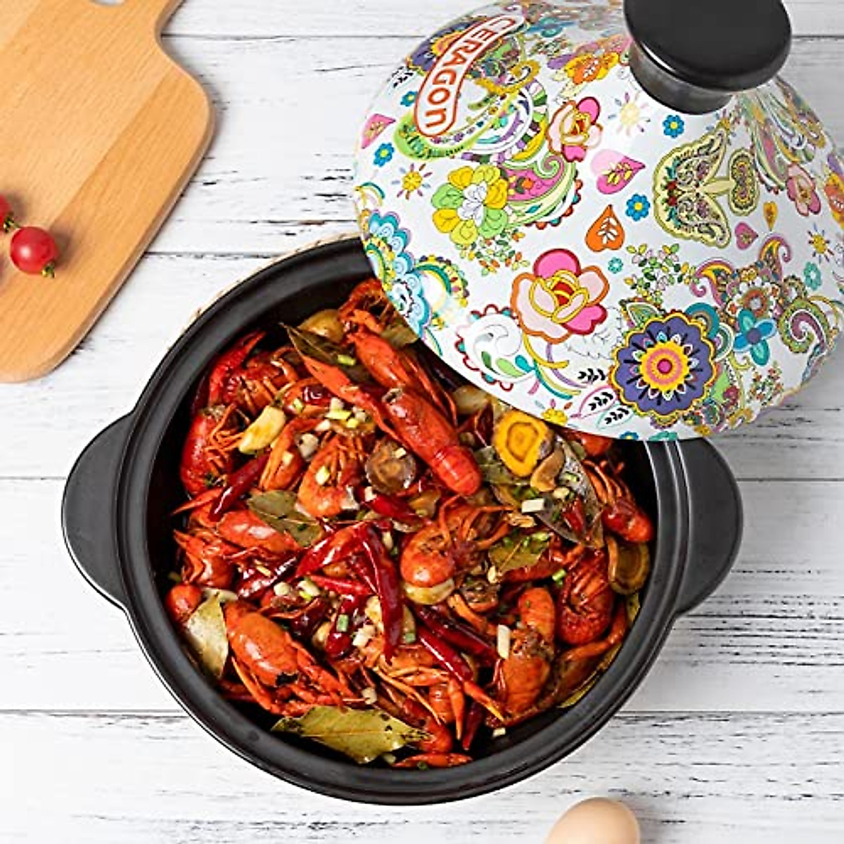 2L Tagine Pot, Hand Made and Hand Painted Moroccan Ceramic Pots, Tajine with Ceramic Cone-Shaped Closed Lid for Cooking and Stew Casserole Slow Cooker