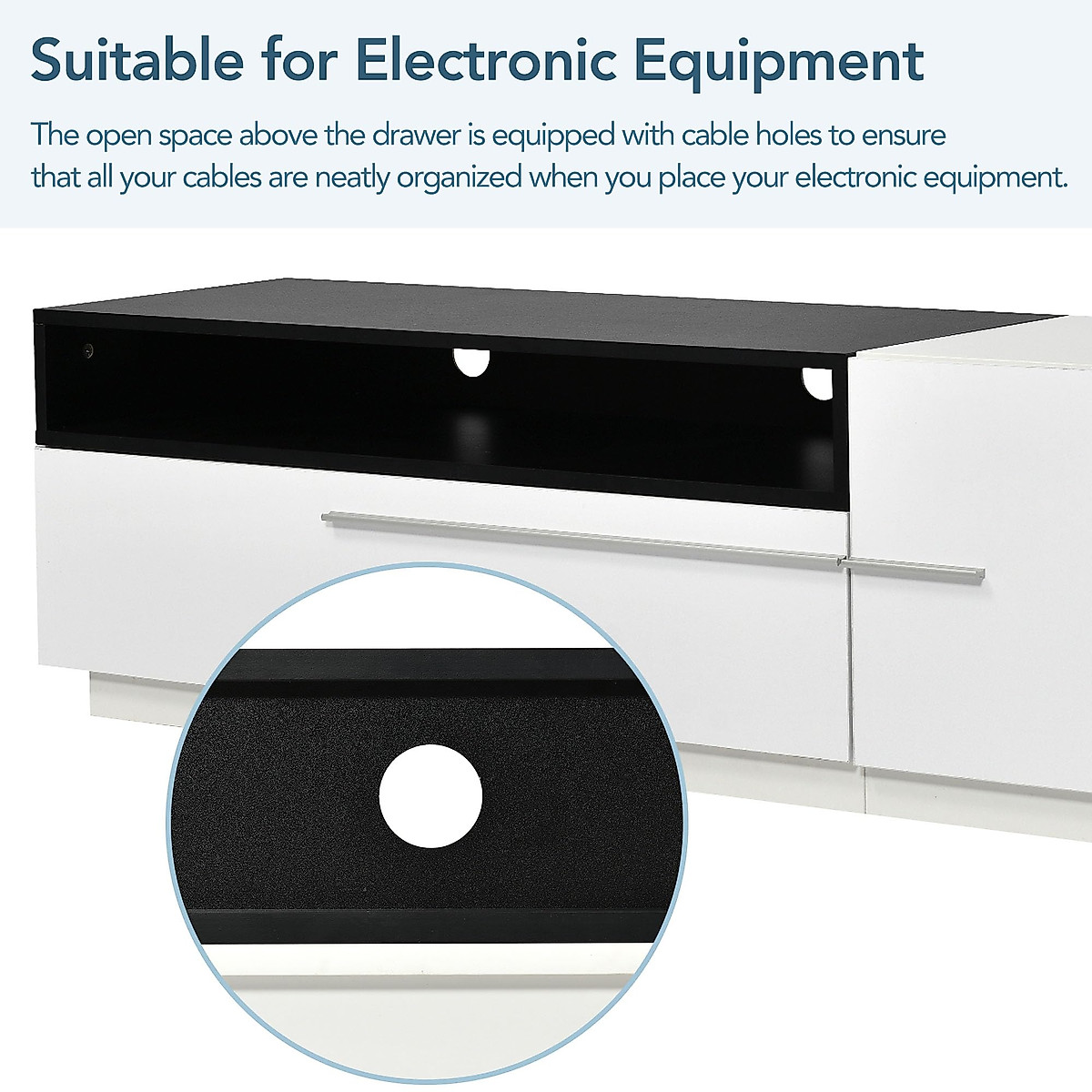 Merax Two-Tone Design Stand with Silver Handles, UV High-Gloss Media Console for Television Up to 70", Chic Style TV Storage Cabinet for Living Room, 66.8 inch Length, White