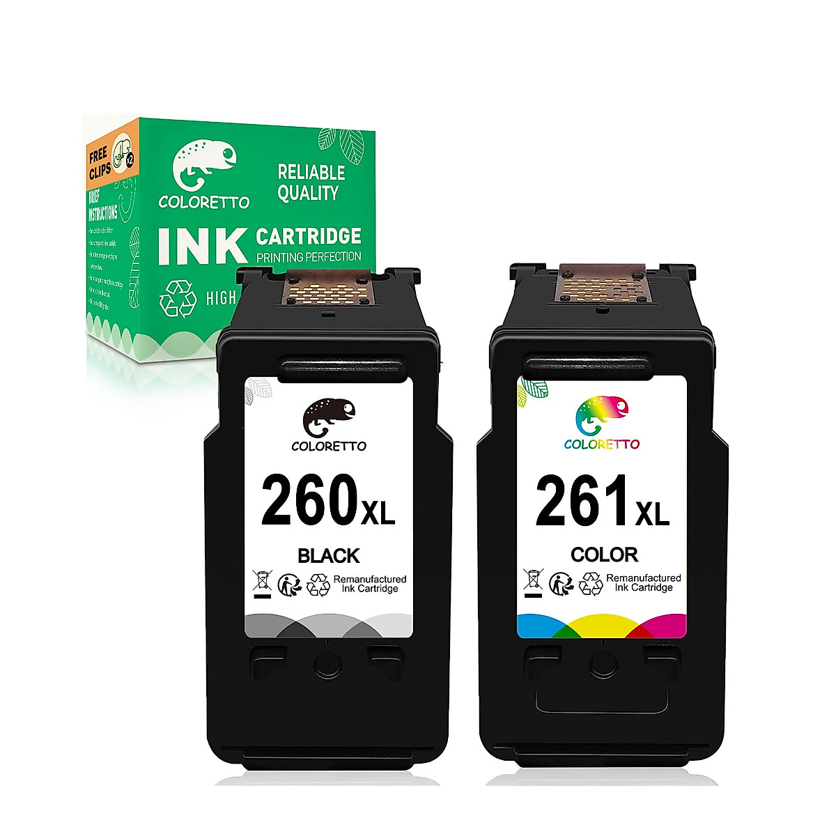 COLORETTO Remanufactured for Canon PG-260XL CL-261XL 260 261 XL Printer Ink Cartridges for PIXMA TS5320 TS6420 TR7020 All in One Wireless Printer High Yield Multipack（1Black,1Color