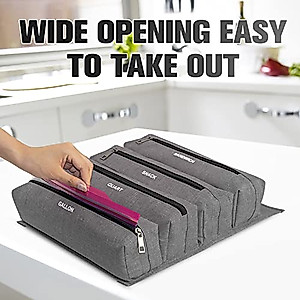 shiningwaner Ziplock Bag Storage Organizer for Kitchen Drawer, Upgraded Plastic Bag Organizer, Baggie Organizer with Ziplock Gallon, Quart, Sandwich and Snack Variety Size Bag, Grey