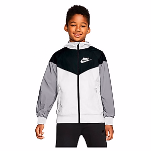 Nike Boy's Sportswear Windrunner Jacket (Little Kids/Big Kids) White/Black/Wolf Grey/White XL (18-20 Big Kid)