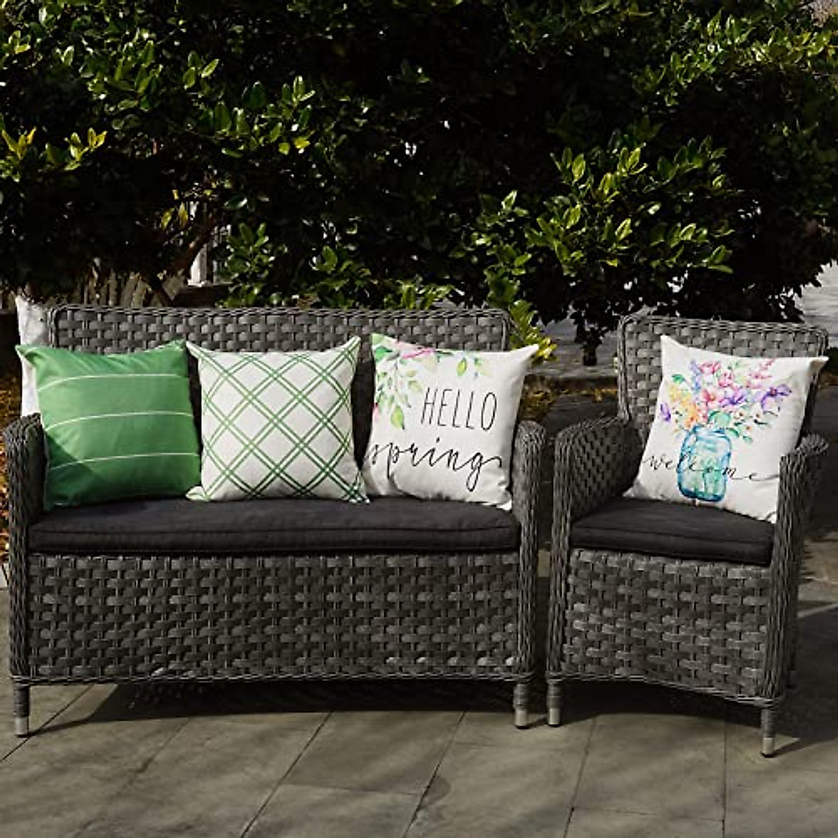 ONWAY Spring Pillow Covers 18x18 Set of 4 Spring Floral Waterproof Farmhouse Decorations Outdoor Green Patio Throw Cushion Case for Sofa Couch Home Decor
