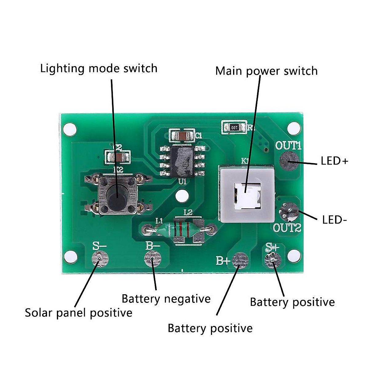 2Pcs Solar Lamp String Controller Module, Solar Lamp Controller Circuit Board with 8 Kinds Light Mode and Switch 1.2V 100mA