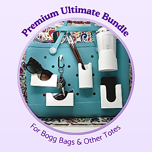 BAGLETS - The Premium Collection Ultimate Bundle - For Bogg Bags & Other Totes - Phone Case Holder, Key & Wallet Holder, Carabiner Key Holder, Bottle Holder Accessory & Sunglasses Holder - White