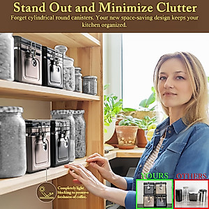 Airtight Coffee Canister with scoop, Stainless Steel Vacuum Coffee canister for Ground Coffee with Anti-Slip Base, Date Tracker Lid and Coffee Container for Cround Coffee Canister, Tea, Sugar, 21OZ