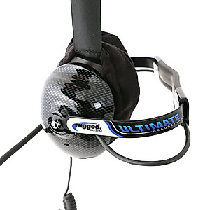 Rugged Carbon Fiber Behind The Head Ultimate Headset for Off Road Air Boats Intercoms - Features Gel Ear Seals Cloth Ear Covers and Noise Cancelling Microphone