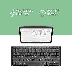 Plugable Foldable Bluetooth Keyboard for iPad, iPhones, Android, and Windows, Full-Size Multi-Device Keyboard, Wireless and Portable with Included Stand (11.5 inches) Upgraded Version of BT-KEY3