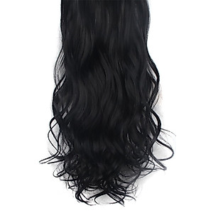 Lelinta 7Pcs 16 Clips 24 Inch Wavy Curly Full Head Clip in on Double Weft Hair Extensions, Dark Black, 24 Inch