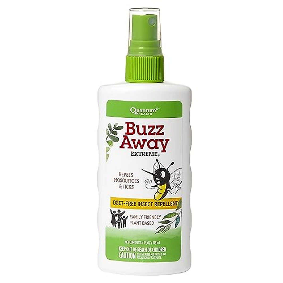 Quantum Health Buzz Away Extreme Insect Repellent DEET Free Cedarwood Lemongrass & Citronella Oil Outdoor Mosquito & Tick Bug Spray Powerful Plants Repel Bugs Off Your Skin, Safe for Kids - 4 Ounce