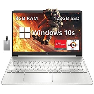 HP 15.6 FHD Laptop Computer, AMD Athlon Silver 3050U, 8GB DDR4 RAM, 128GB SSD, AMD Radeon Graphics, HD Webcam, HDMI, Office 365, Windows 10 S, Silver, 32GB Hotface USB Card