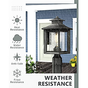 KAUEN 2 Pack Outdoor Post Light,Exterior Post Light Fixture,17.3" Height,3-Inch Pier Mount Base,Sand Black with Clear Seeded Glass,Outdoor Light for Patio, Porch, Yard, Garden