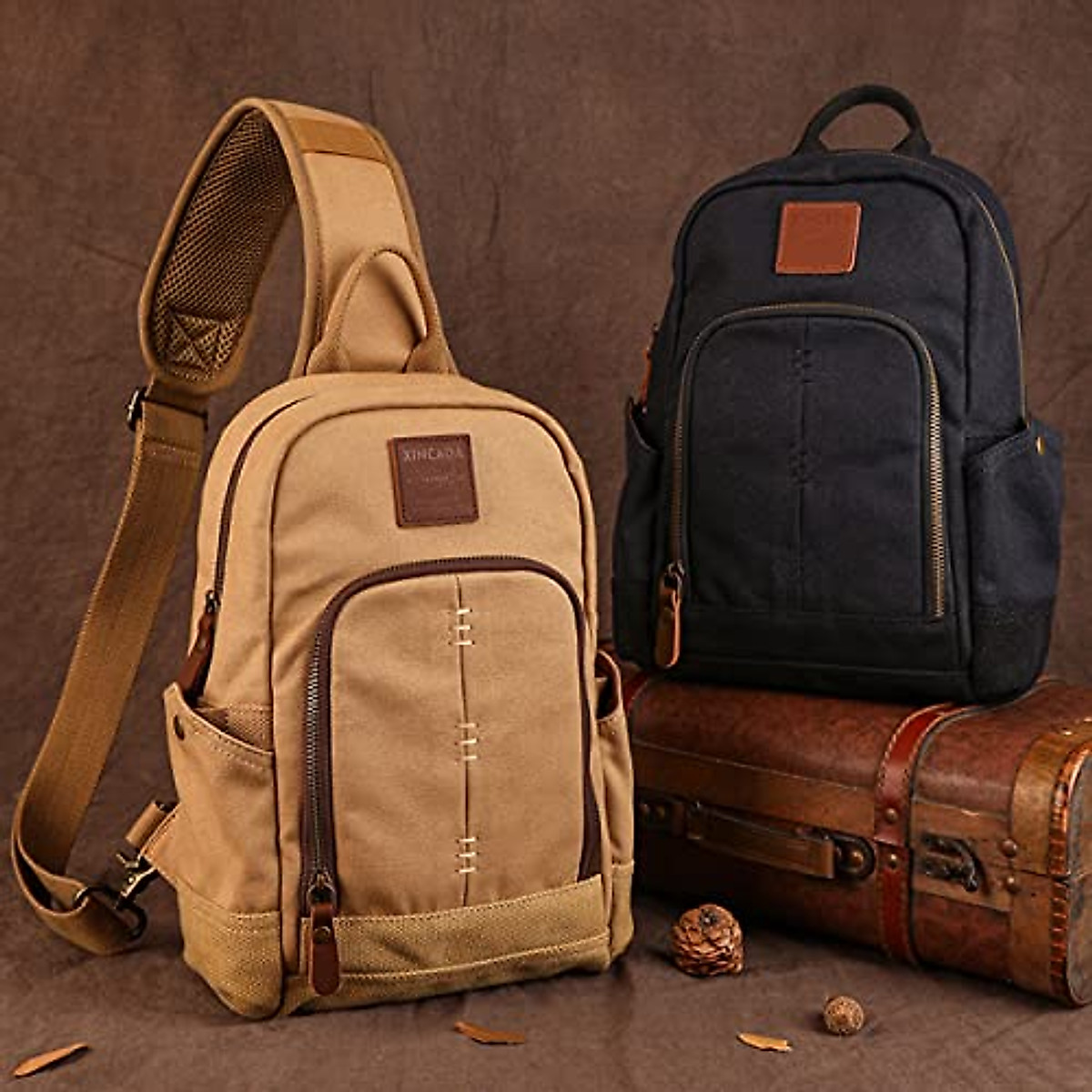 XINCADA Mens Sling Backpack Canvas Shoulder Bag Small Mesenger Bag for Travel