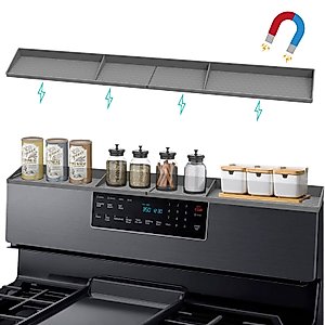 xingruyu 30 Inch Silicone Magnetic Stove Top Shelf, Magnetic Spice Rack Over the Stove, Condiment Storage Shelf, Heat Insulated Kitchen Gadgets, Zero Installation, Not Easy to Slide (Gray)