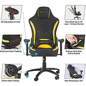 Gaming Chair Racing Massage Computer Chair - Cushioned Comfort High Back PU Leather USB Vibrator Ergonomic Recliner Home Office Video Game for Kids for Gift (Yellow, D06-M)